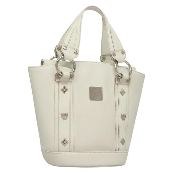 MCM | Bags | Mcm Studs Hand Bag Leather White Silver Auth 32221 | Poshmark